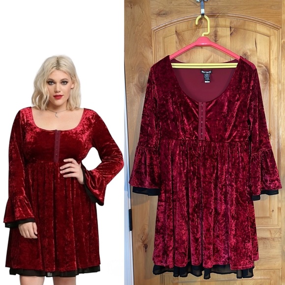 Hot Topic | Dresses | Hot Topic Red Crushed Velvet Sheer Black Underlay ...